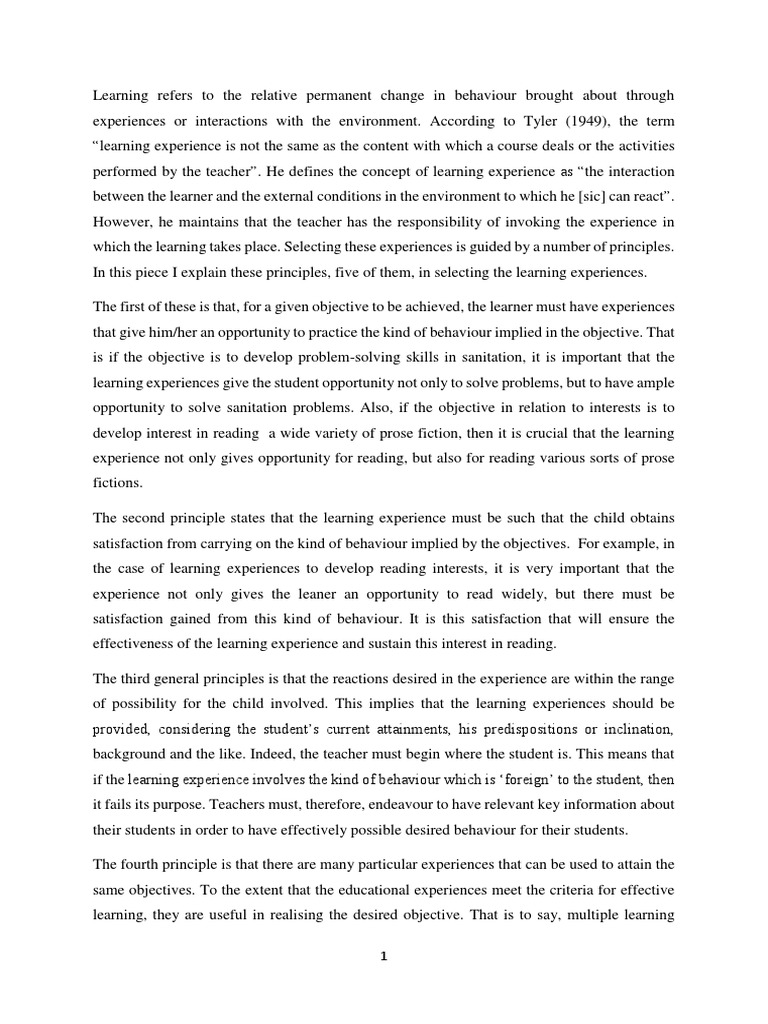 Explain Five Principles in Selecting Learning Experiences PDF | PDF ...