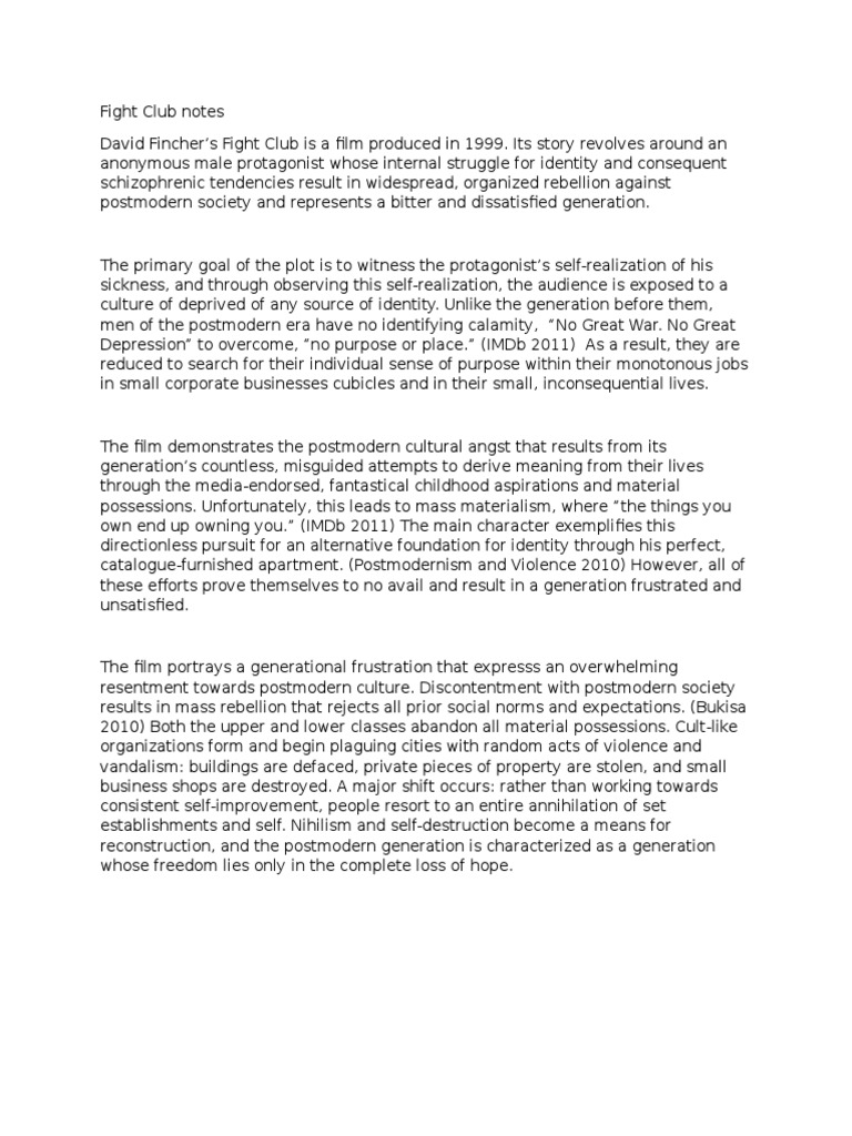 Fight Club Notes | PDF | Postmodernism | Capitalism