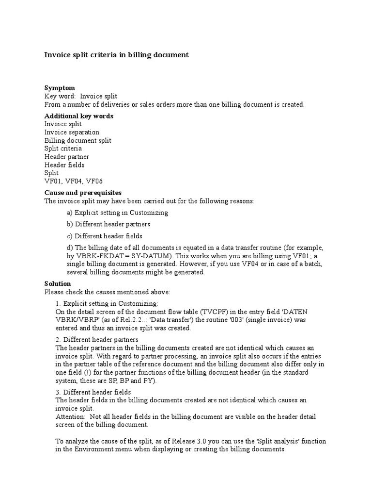 Invoice Split Criteria in Billing Document | PDF | Invoice | Computer Engineering