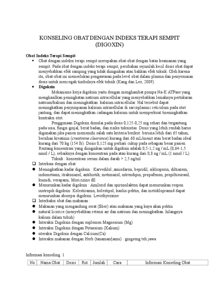 Digoksin Konseling Obat Indeks Terapi Sempit 1 | PDF