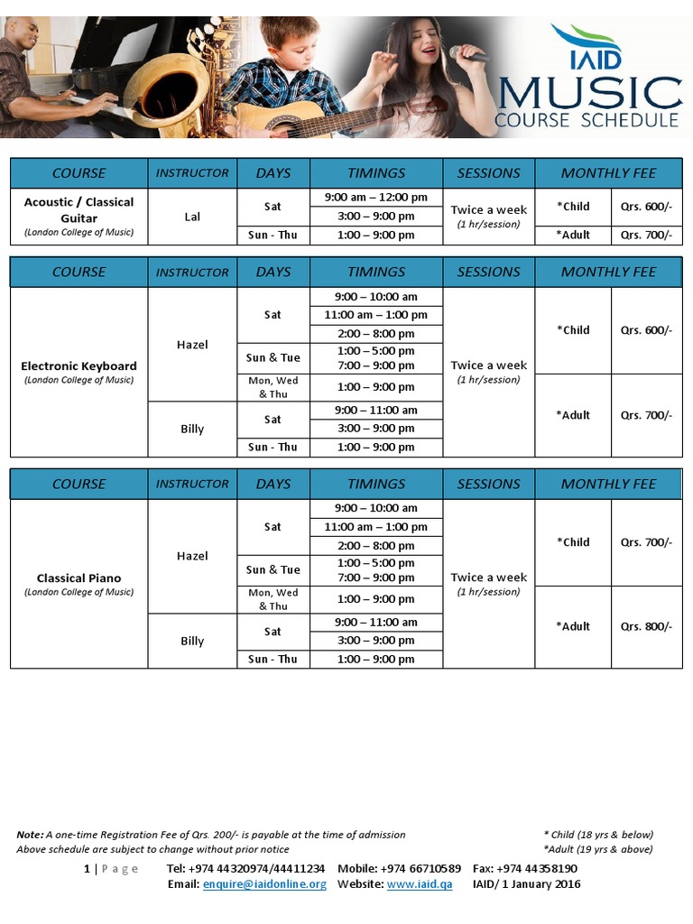 Course Schedule - Music | PDF