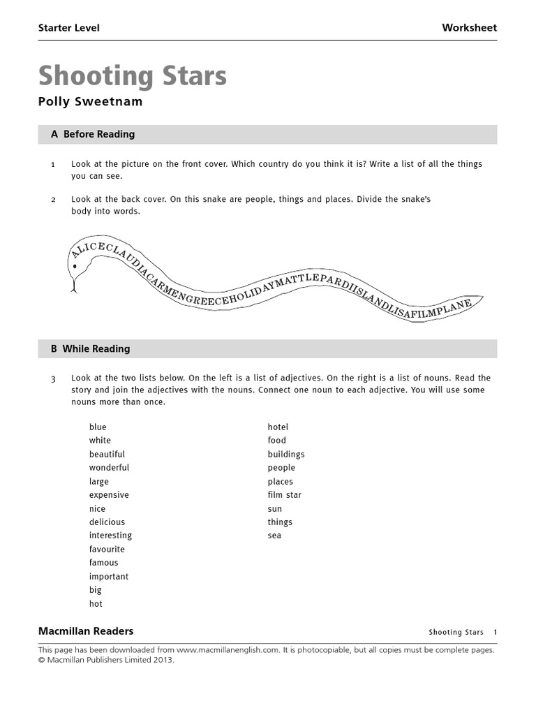Shooting Stars Worksheet