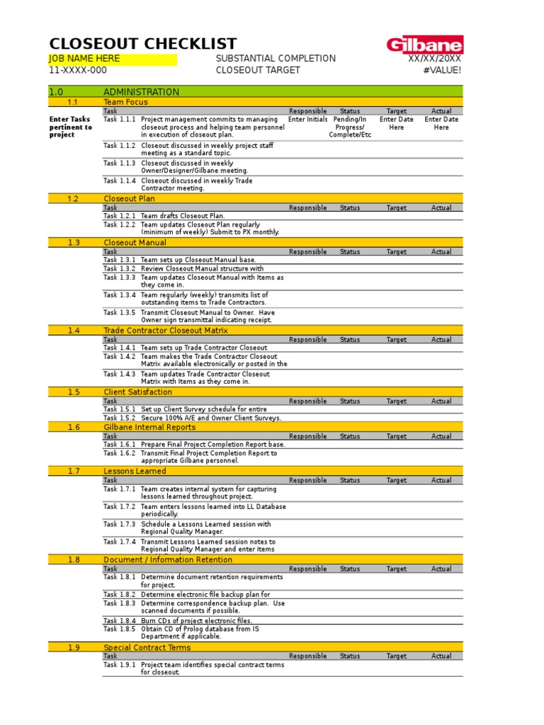 Close Out Checklist | General Contractor | Business