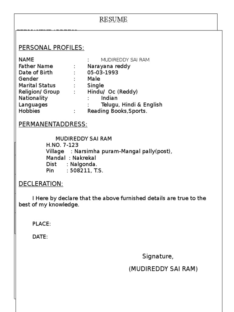 Resume: Permanent Address | PDF