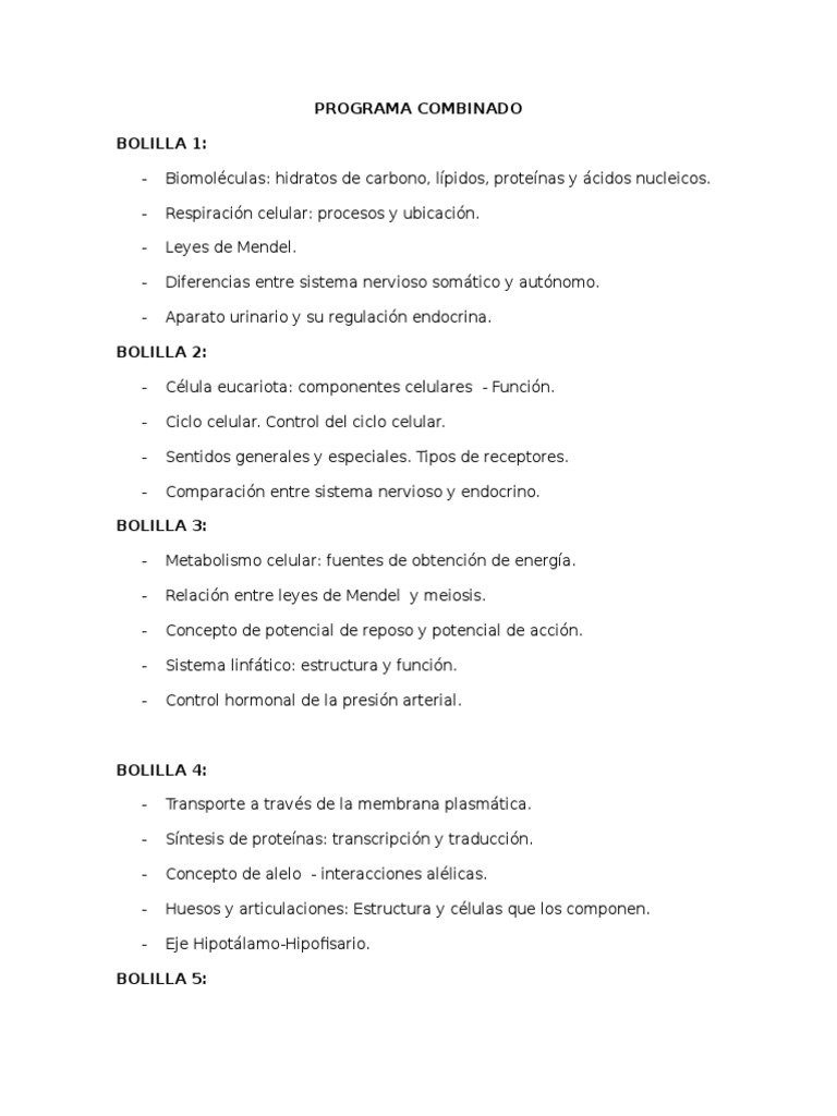 Bolillas Biologia - Programa Combinado | PDF | Biología Celular) | Sistema nervioso