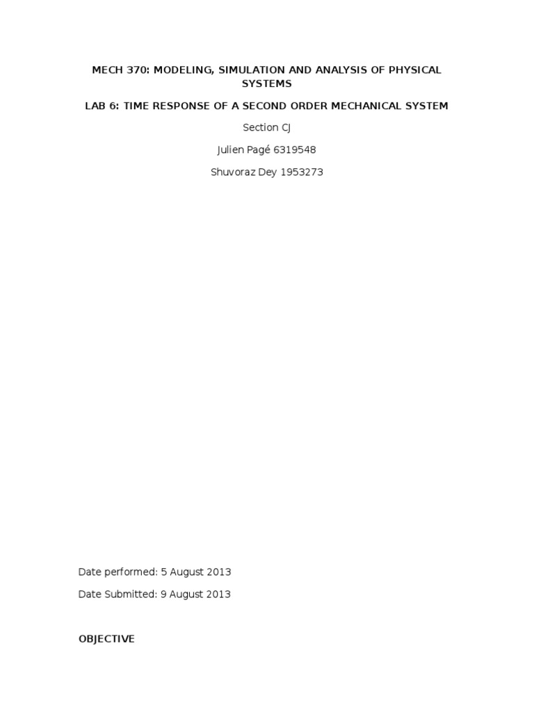 Time Response of A Second Order Mechanical System | PDF | Physics ...