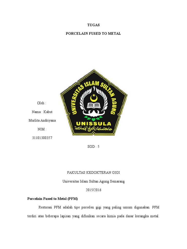 Mahkota Pfm Dalam Kedokteran Gigi Pdf