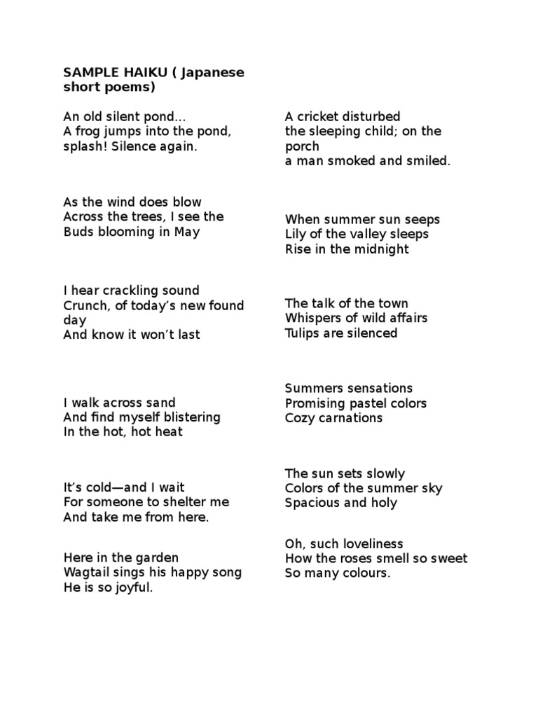 SAMPLE HAIKU (Japanese Short Poems) | PDF