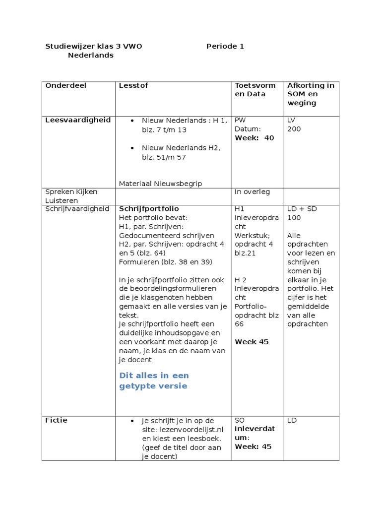 Studiewijzer Periode 1 | PDF