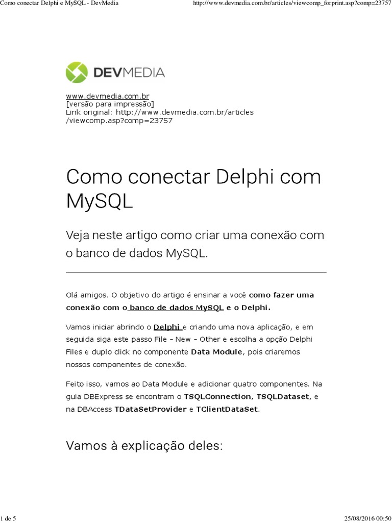 Como Conectar Delphi e MySQL - DevMedia PDF | PDF | Informática | Programas
