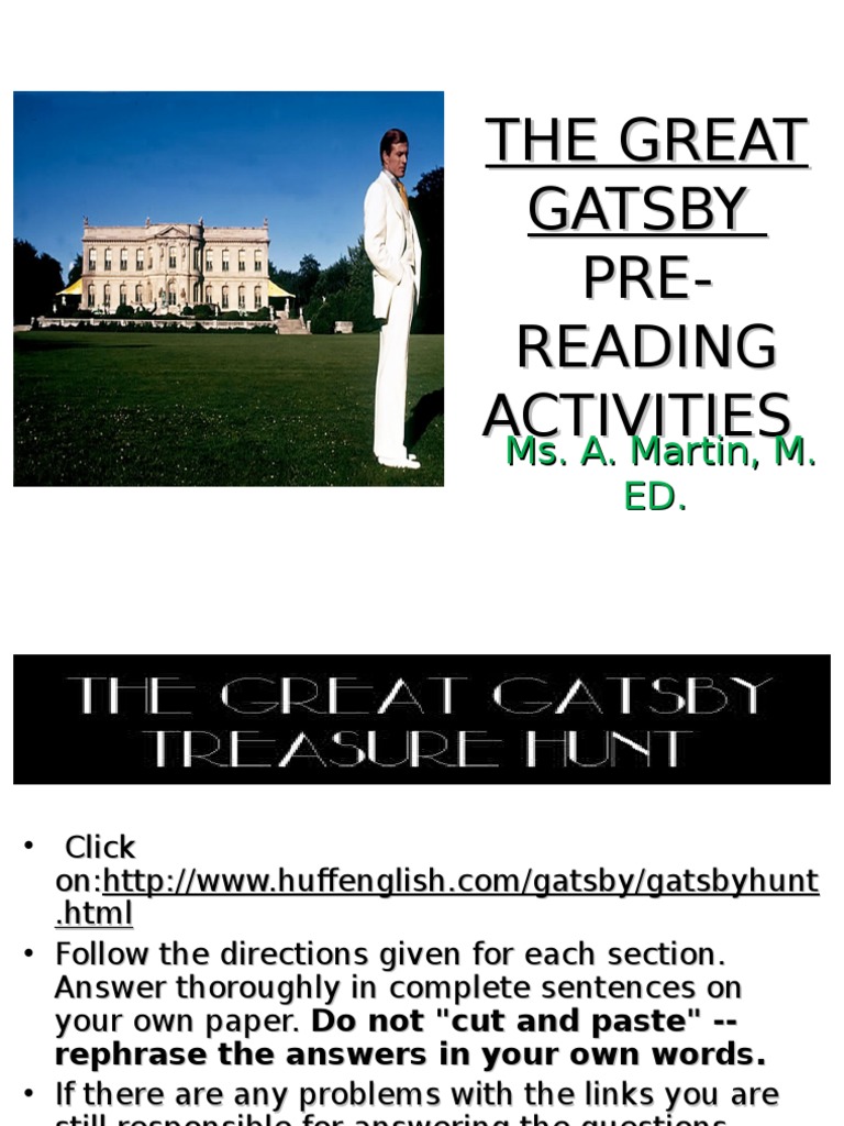 The Great Gatsby Pre Reading Activity | PDF