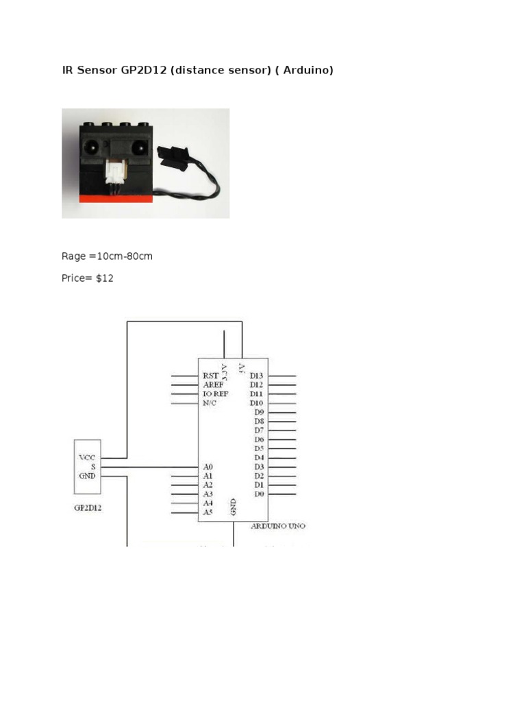 IR Sensor GP2D12 (Distance Sensor) (Arduino) : Rage 10cm-80cm Price $12 | PDF