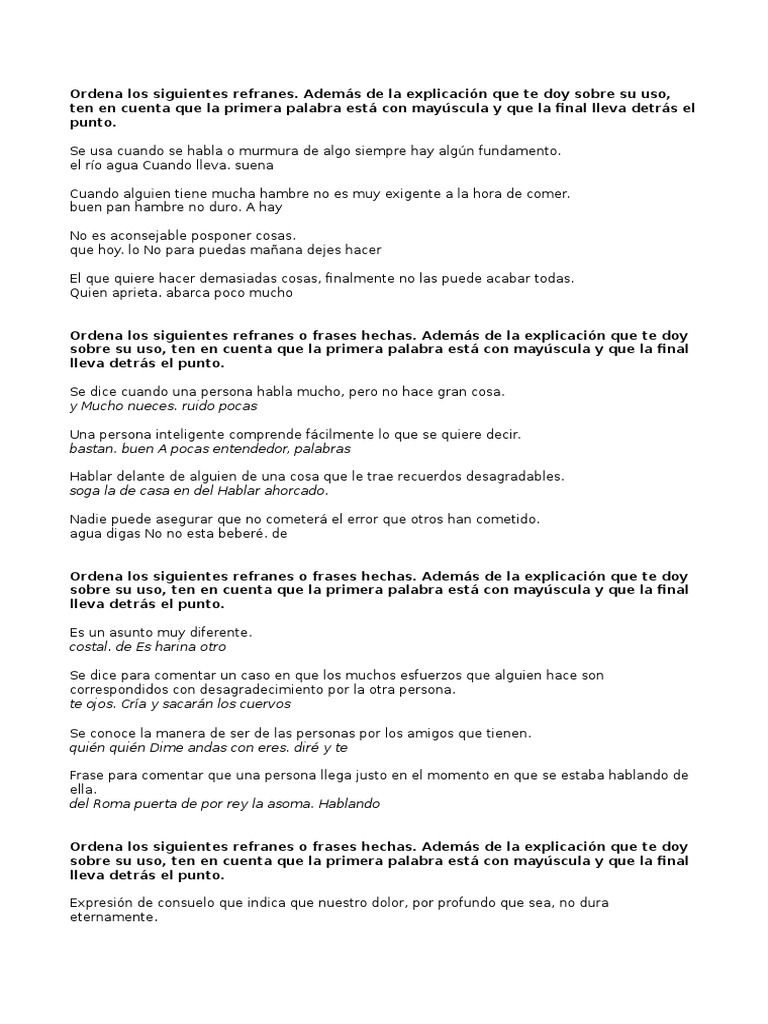 Refranes: Orden y Significado | PDF