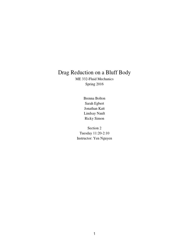Drag Reduction On A Bluff Body | PDF | Drag (Physics) | Force