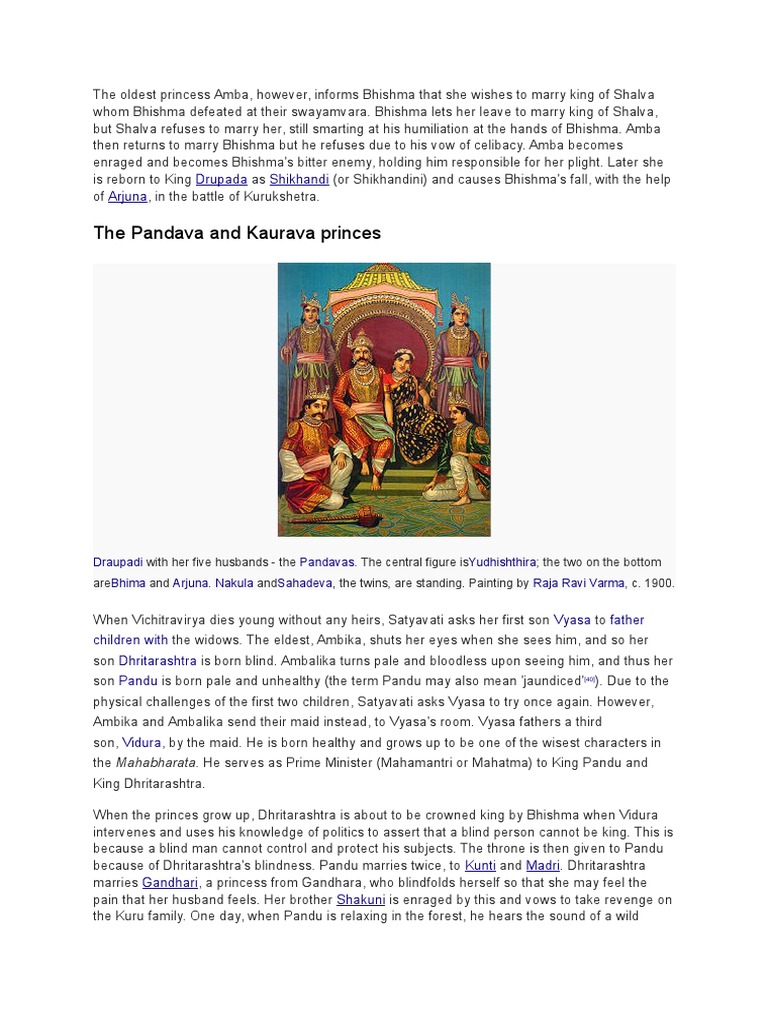The Pandava and Kaurava Princes: Drupada Shikhandi Arjuna | PDF ...