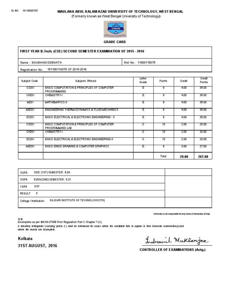 GradeCard 02 151190110075 11900115075 2 | PDF | Engineering | Computing