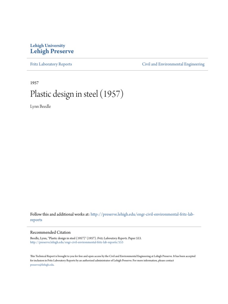 Plastic Design in Steel (1957) PDF | PDF | Deformation (Engineering ...