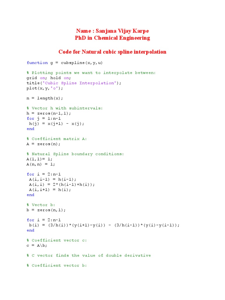 Cubic Spline Code | PDF