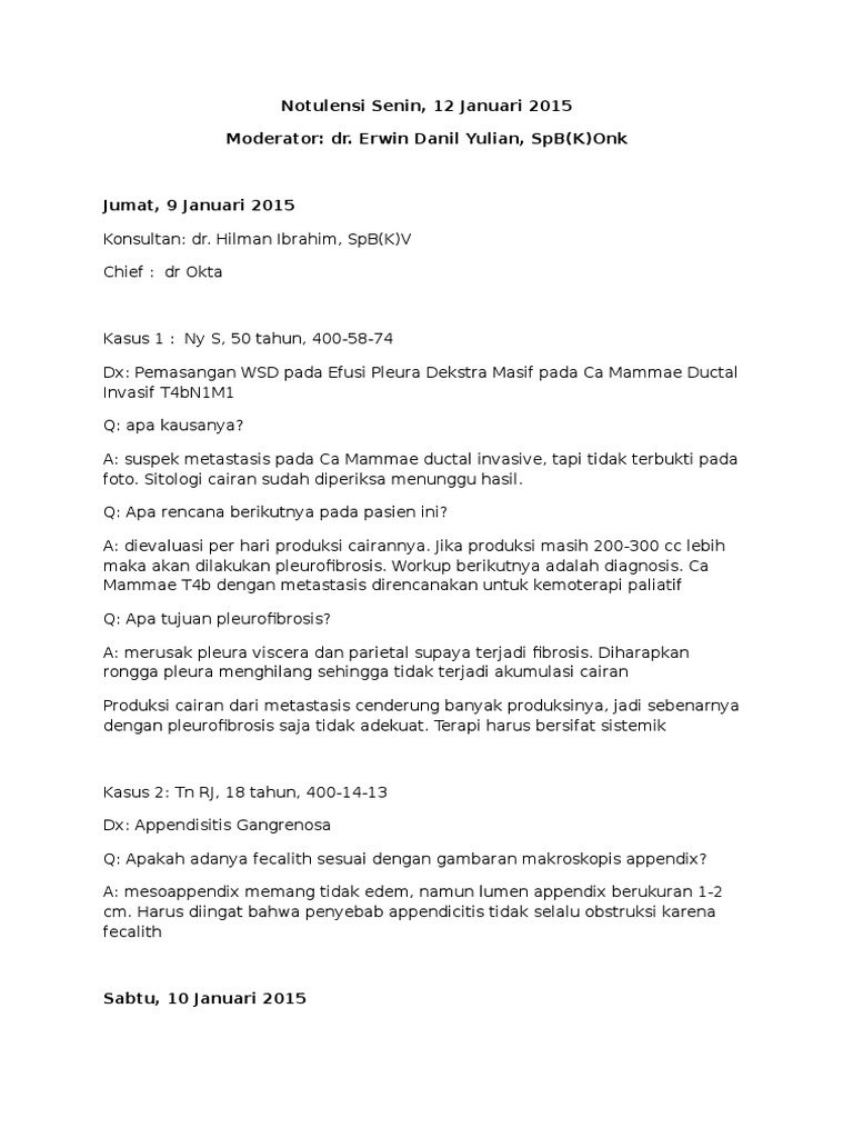 Notulensi Laporan Jaga Senin 12 Januari 2015 | PDF