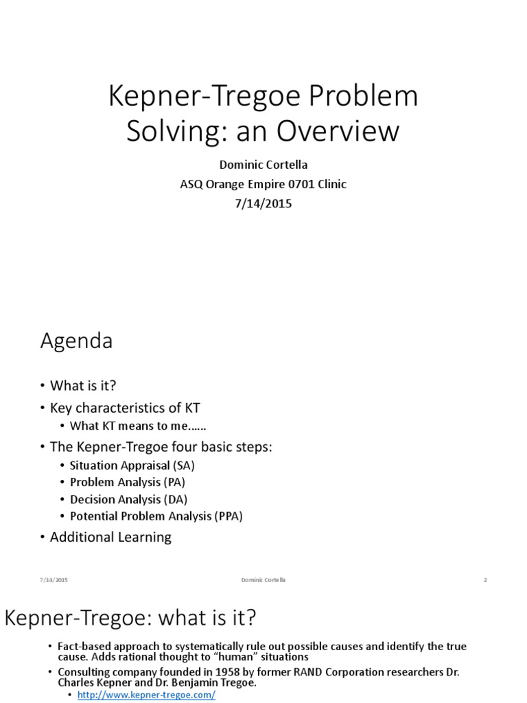 Kepner Tregoe Problem Solving HO | Causality | Risk