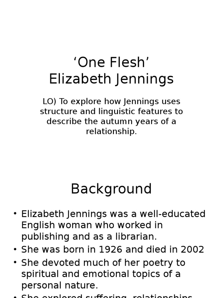 One Flesh Elizabeth Jennings | PDF | Poetry