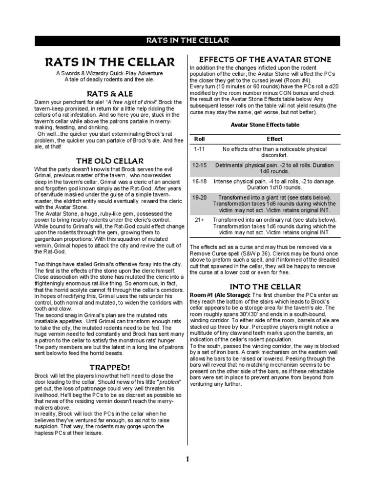 Rats in Cellar Adventure | PDF | Basement | Leisure