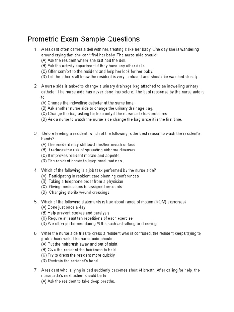 Prometric Exam Sample Questions Guide | PDF | Urinary Incontinence ...