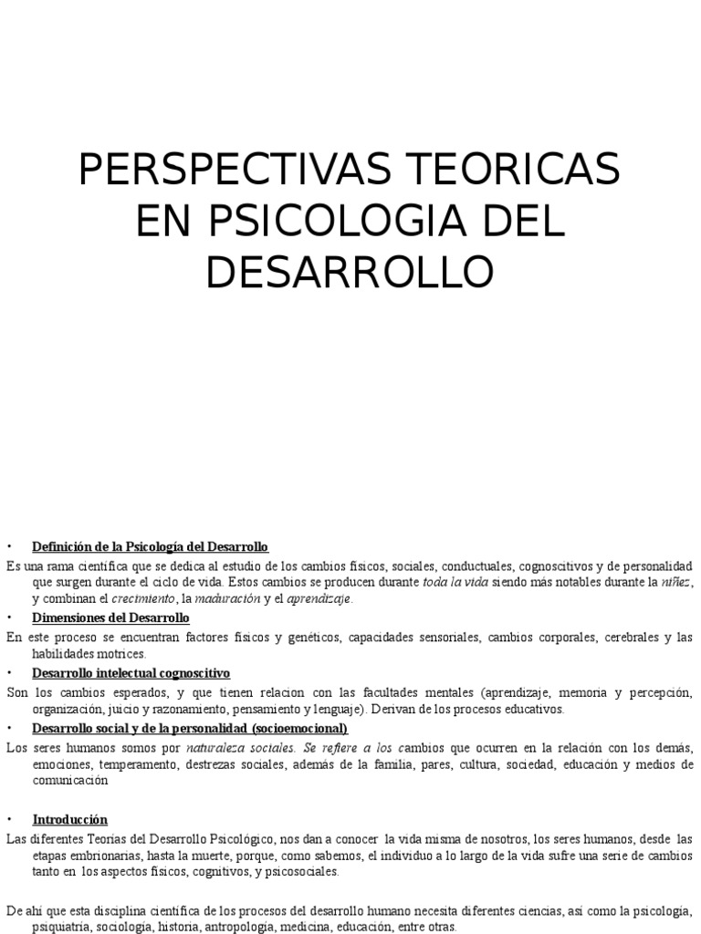 Perspectivas Teoricas en Psicologia Del Desarrollo | Sicología y ...