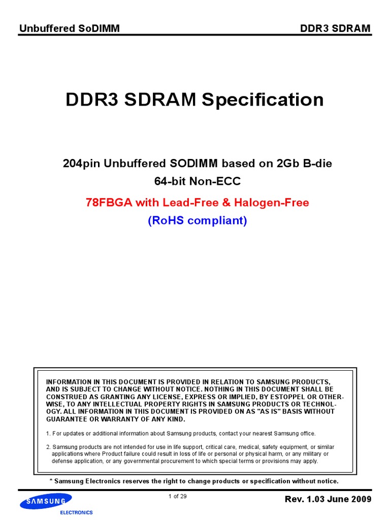 117223ds Ddr3 2gb B-Die Based Sodimm Rev103 | Download Free PDF | Dynamic Random Access Memory ...