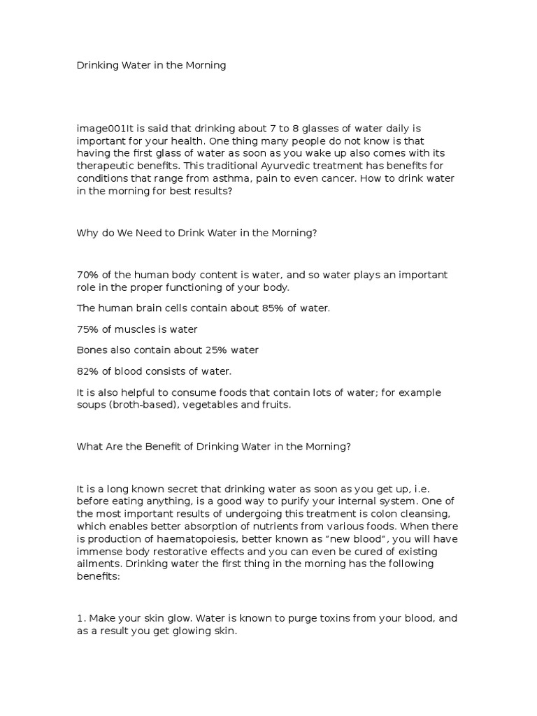 Morning Water Benefits for Health | PDF | Dehydration | Drink