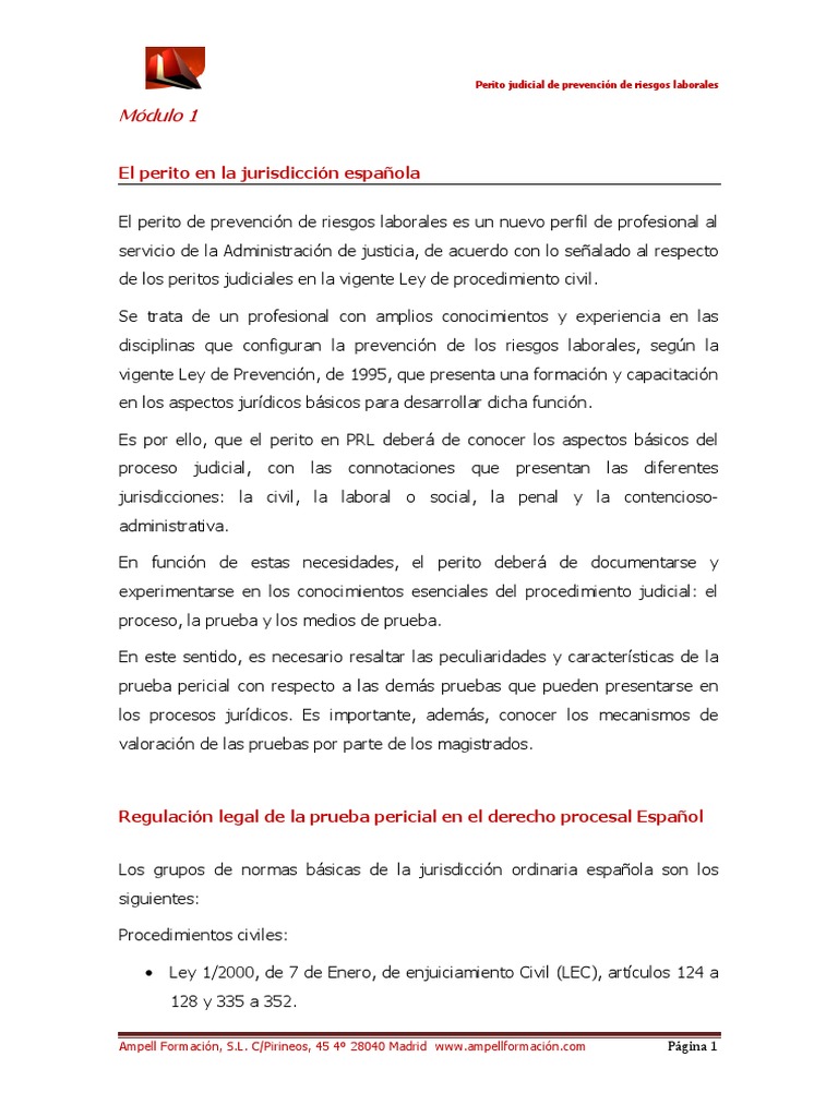 Módulo 1 El Perito En La Jurisdicción Española Pdf Testigo Experto