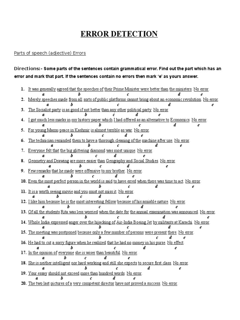 Parts of Speech (Adjective) Errors Done | PDF