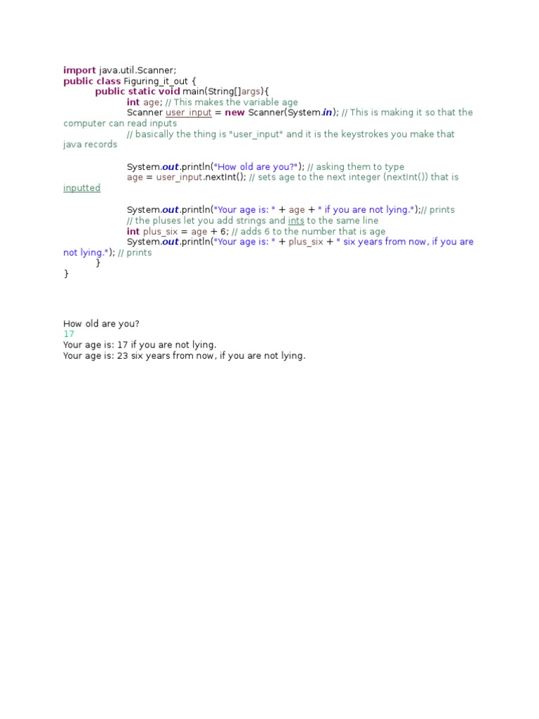 Args Age User - Input: Import Public Class Public Static Void Int New | PDF
