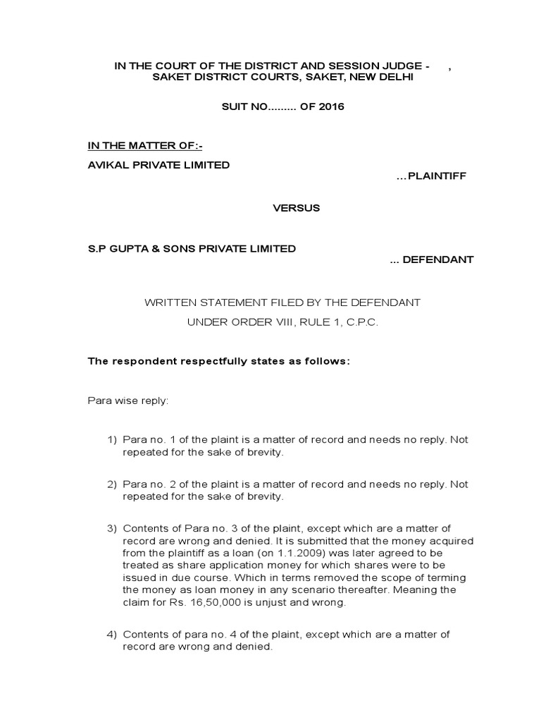 RECOVERY SUIT-written Statement | PDF | Law