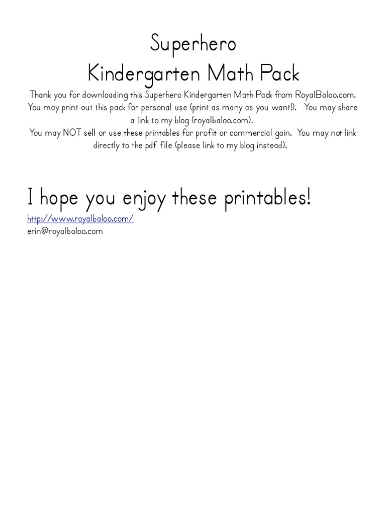 Superhero Kindergarten Math Pack | PDF