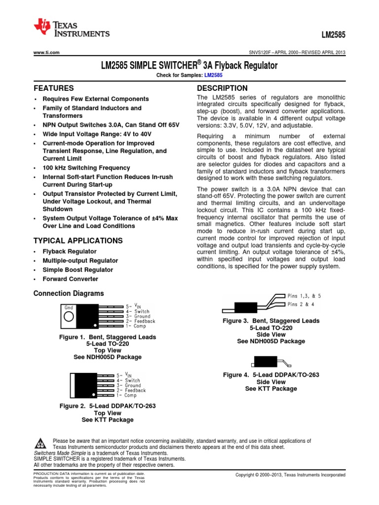 LM2585 | PDF | Amplifier | Capacitor