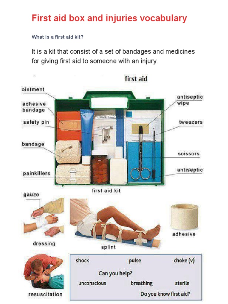 First Aid Box and Injuries Vocabulary | PDF