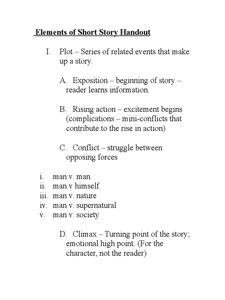 Elements of Short Story Handout | PDF | Plot (Narrative) | Narration