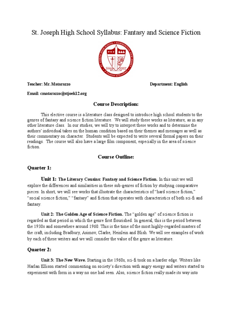 St. Joseph High School Fantasy & Sci-Fi Syllabus | PDF | Science ...