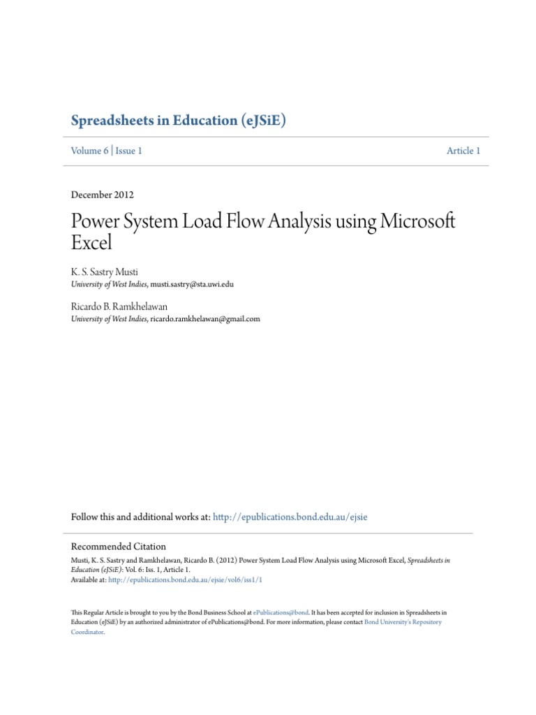 Power System Load Flow Analysis Using Microsoft Excel | PDF | Microsoft ...