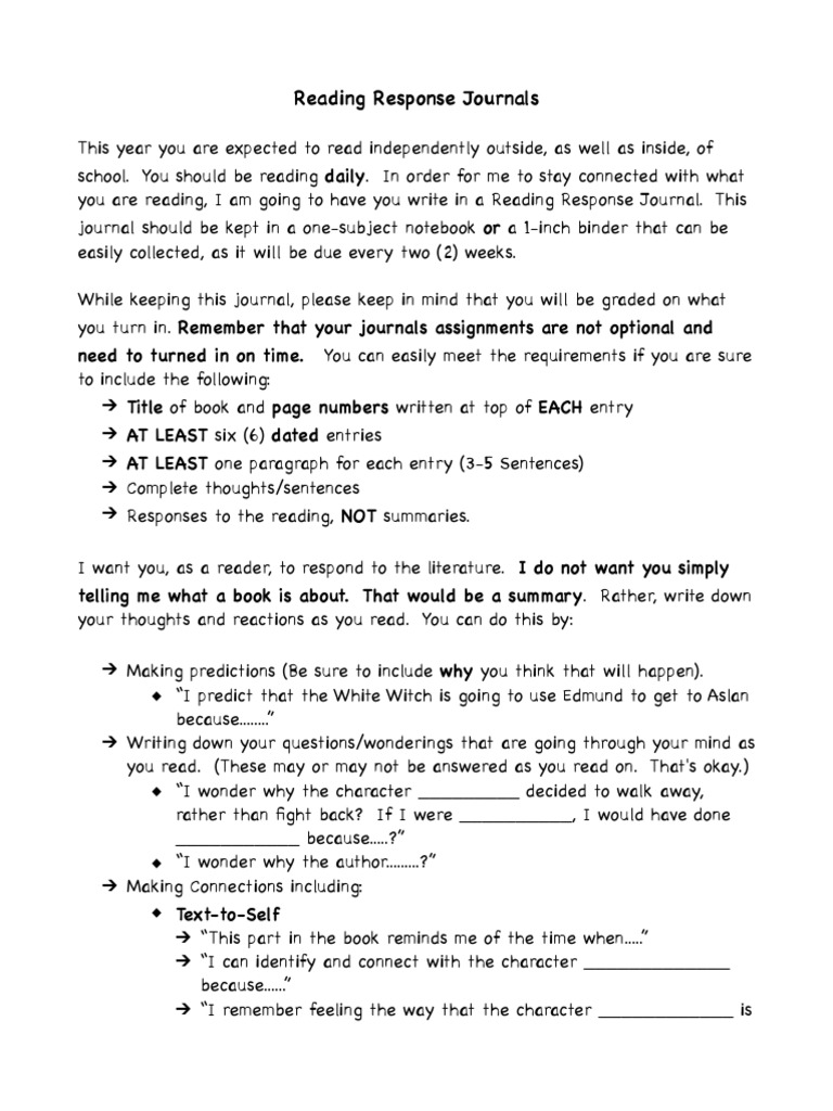 Reading Response Journal Guide | PDF | Reading (Process)