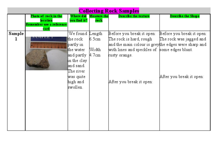 Rock Sample Collection Guide | PDF | Science & Mathematics