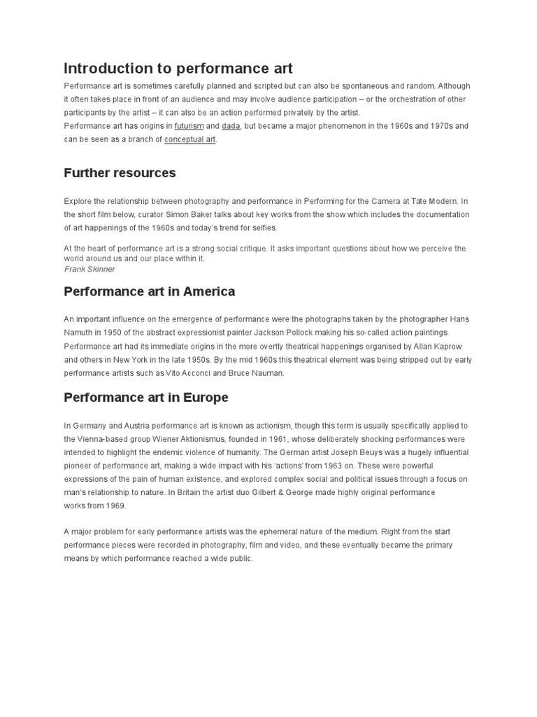 Performance Art: A Brief History | PDF