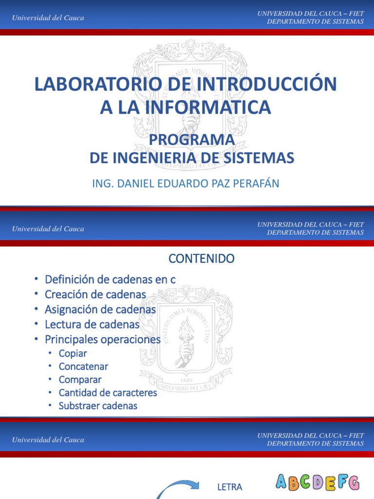 Presentación Cadenas dev c++, dev , xD | PDF | Cadena (informática) | Ascii