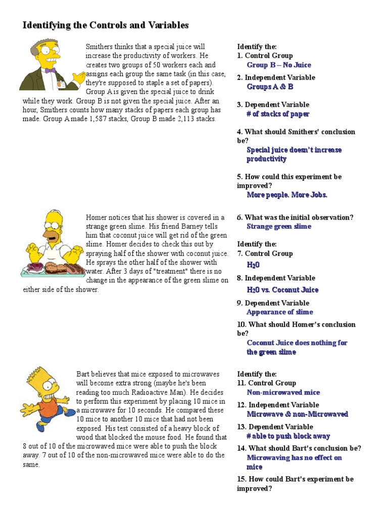 Identify The Controls and Variables - Study Guide | PDF | Experiment ...