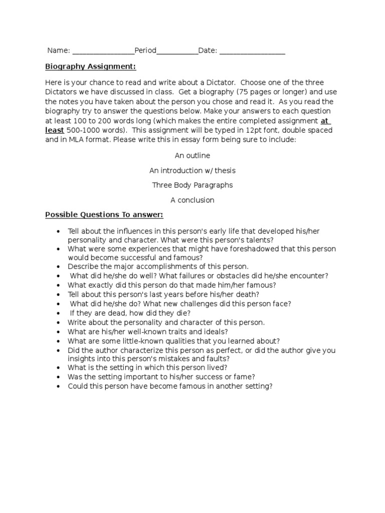 Dictator Biography Assignment Guide | PDF