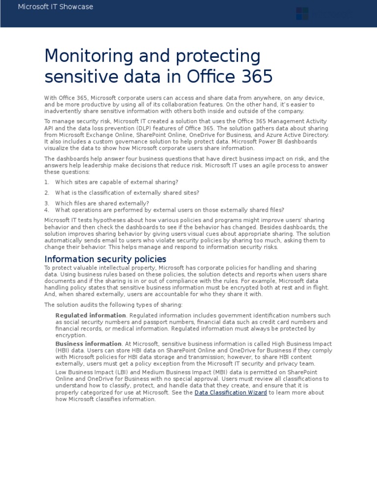 Monitoring and Protecting Sensitive Data in Office 365 | PDF | Office ...