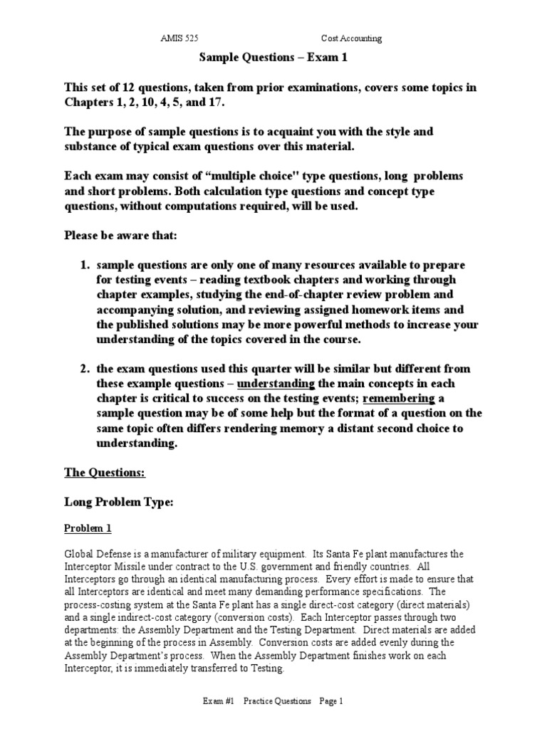Sample Questions Exam 1 Wi 11 | PDF | Test (Assessment) | Cost Of Goods ...