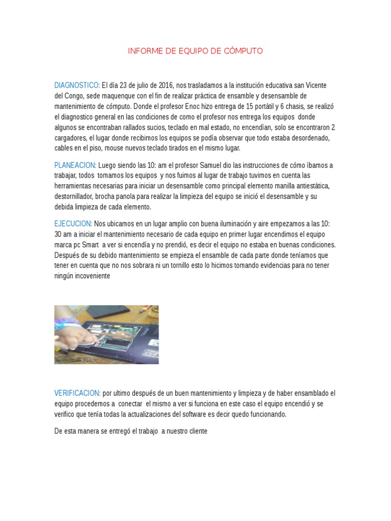 Informe de Equipo de Cómputo | PDF