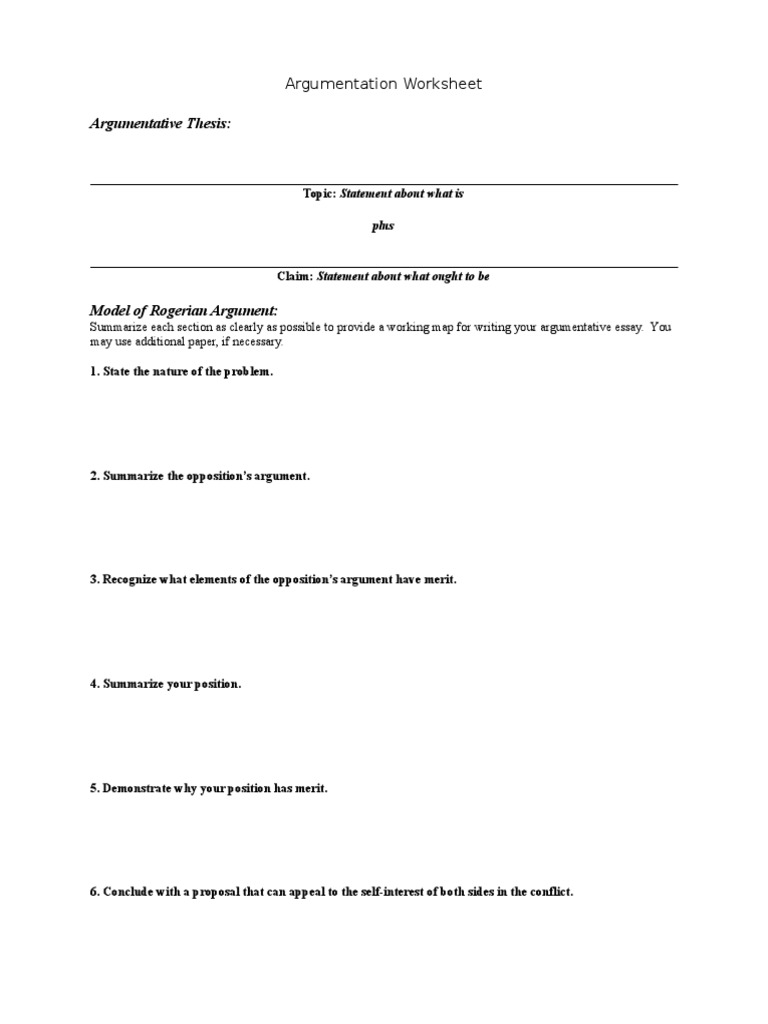 Argumentation Worksheet Guide | PDF